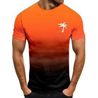 Generic T-shirt pour homme avec d&eacute;grad&eacute; de noix de coco pour homme, couleur unie, manches courtes, imprim&eacute;, Orange, XXL