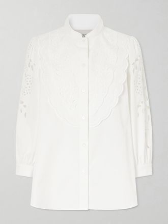 Valentino Garavani Chemise En Popeline De Coton &Agrave; Broderie Anglaise - Blanc