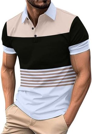 Generic T-shirt d&eacute;contract&eacute; &agrave; rayures pour homme - D&eacute;contract&eacute; et tendance - Imprim&eacute; num&eacute;rique 3D - Col ray&eacute; - Pour entra&icirc;nement int&eacute;rieur et ext&eacute;rieur, Noir,