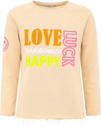 Zwillingsherz Sweater Love Luck Happy mit Used-Look Kanten und fröhlicher Stickerei