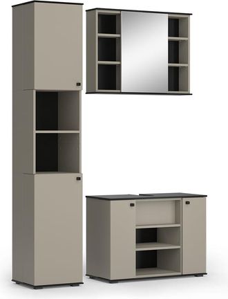 Vicco Badm&ouml;bel-Set Greige Joli, bestehend aus Bad Spiegelschrank, Waschbeckenunterschrank, Hochschrank - Moderne Linienf&uuml;hrung f&uuml;r Elegante Optik