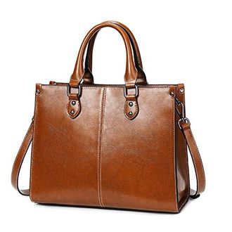 Generic Grand sac &agrave; main pour femme en cuir v&eacute;ritable avec poign&eacute;e sur le dessus, sac &agrave; main tendance en cuir brillant, jaune, Large