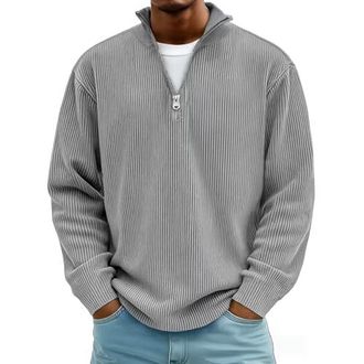 Generic Sweat-shirt &agrave; manches longues pour homme - Col zipp&eacute; - Fermeture &eacute;clair - Pull ample d&eacute;contract&eacute; c&ocirc;tel&eacute;, gris, 3XL