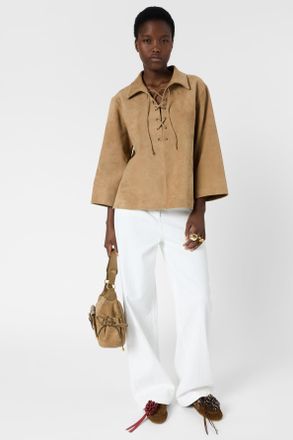 Gerard Darel Chemise &agrave; lacet en cuir velours - TILYA - Sable