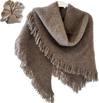 Generic Womens Knit Shawl Wrap Triangle Scarf with Fringe Elegant Pashmina 2-in-1 Winter Warm Scarf Outerwear Accessory Soft (Coffee)