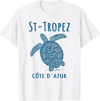 JCombs Klassisches Weißes T-Shirt mit Kurzarm, Größe S, für Unisex Erwachsene und Kinder, Klassisch geschnitten, Doppelt genähter Saum, Saint Tropez, Côte dA