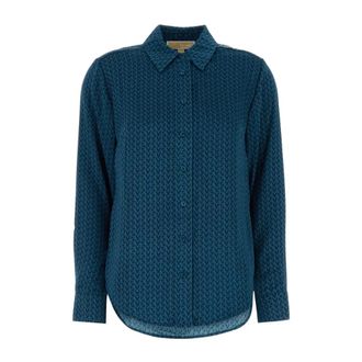 Michael Kors Mk2000 Logo Print Satin Shirt - - Blouses & Shirts - Damen - Blau - XS