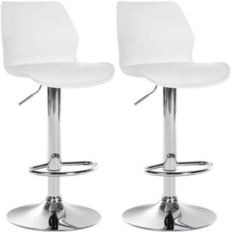 Clp 2er Set Barhocker Gilbert I Mit Gepolsterter Sitzfl&auml;che Aus Kunstleder I H&ouml;henverstellbar, Drehbar Mit Fu&szlig;st&uuml;tze Und R&uuml;ckenlehn, Farbe:wei&szlig;, Material:
