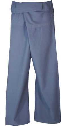 Guru Shop Thai Fischerhose aus Fester Baumwolle, Wickelhose, Yogahose, Unigr&ouml;&szlig;e - Uni Taubenblau, Herren/Damen