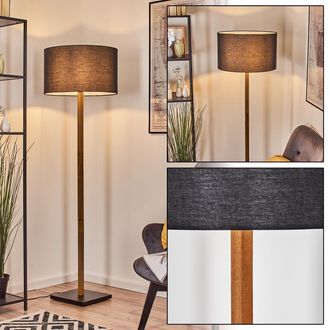 HOFSTEIN Stehleuchte Flemming, Stehlampe aus Metall/Holz im modernen Boho-Design, Schirm aus Stoff, Ø 50 cm, 170 cm, E27, mit Fußschalter - Wohnzimmer, Schlafz