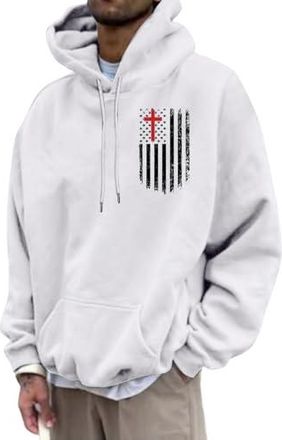 Generic Sweat &agrave; capuche chr&eacute;tien surdimensionn&eacute; pour homme, motif drapeau chr&eacute;tien avec croix | Pull &agrave; capuche pour lautomne et lhiver, blanc, 3XL