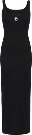 Marine Serre Femme, Robes, Noir, Taille: 40 FR Robe longue en jersey c&ocirc;tel&eacute; &agrave; logo lune