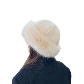 Generic Chapeau cloche dhiver en fausse fourrure pour femme, chapeau chaud en fausse fourrure de vison, beige, Taille unique