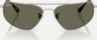Ray-Ban RB3780 - Rechteckige, polarisierte Sonnenbrille in Stahlgrau mit gr&uuml;nen Gl&auml;sern