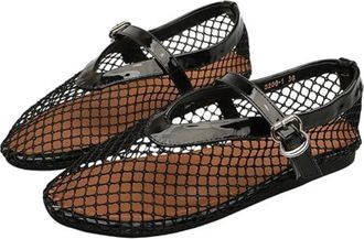 Fienza Ballerines plates en maille pour femme, tendance et confortable, bout rond, sangle &agrave; boucle, ballerines plates Mary Jane d&eacute;contract&eacute;es, larges larges,