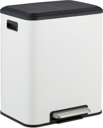 Relaxdays Poubelle de cuisine, 2 seaux ayant chacun une capacit&eacute; de 15 litres, p&eacute;dale, couvercle, blanche - Relaxdays