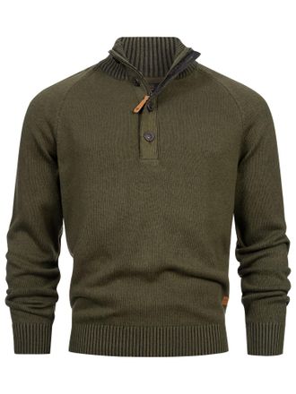 Indicode Herren INRajas Strickpullover aus Baumwolle mit Stehkragen | Herrenpullover Feinstrickpullover f&uuml;r M&auml;nner Army Mix, XL
