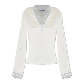 Ganni Satin-Oberteil mit Spitzendetails - - Blouses & Shirts - Damen - Beige - XS