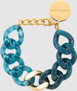 Vanessa Baroni Bracelet Flat Chain 2 Color W Gold Teal Marble And Clear Teal
