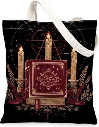 Generic Sacs fourre-tout en toile style gothique pour livres et bougies, motif vintage occulte, l&eacute;ger, lavable et r&eacute;utilisable pour le shopping, les voyages, 