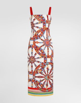 Dolce & Gabbana Kleid Aus Charmeuse Mit Carretto-print - Frau Kleider Mehrfarbig 40