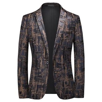 Generic Veste de smoking &agrave; motif floral &agrave; 1 bouton pour homme, coupe ajust&eacute;e, revers crant&eacute;, blazer de costume, veste de sport, manteau pour mariage, d&icirc;ner, b
