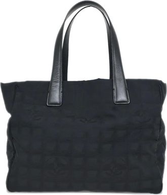 Chanel 2003 Travel Line Tote Bag aus Jacquard - Schwarz