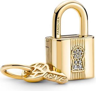 Pandora SHINE Charm Anhänger Vorhängeschloss mit Schlüssel vergoldet, Zirkonia 760088C01