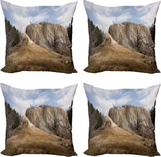 Abakuhaus Yellowstone Kissenbezug Set (4 Stück), Rock Orange Frühlings, moderner doppelseitiger Digitaldruck, 40 cm, beige Blau