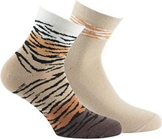 Kindy Lot de 2 paires de socquettes en coton fantaisie zébrures - couleur - Beige - Pointure - 37-41