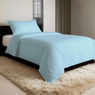 Pizuna 600 Fadenzahl aus Baumwolle Bettw&auml;sche Babyblau, 100% Langstaple Baumwolle Bettbezug und Kissenbezug, 100% Baumwolle Mako Satin 2-Teilig Bettw&auml;scheset