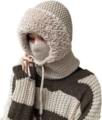Generic Bonnet dhiver en tricot avec cache-cou, bonnet &agrave; capuche doubl&eacute; en polaire pour femme - Bonnet en laine &eacute;paisse avec capuche doubl&eacute;e de fourrure pour 
