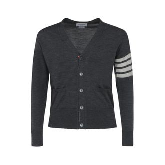 Thom Browne Gestreifte B&uuml;ndchen Woll-Strickjacke - - Knitwear - Herren - Grau - M