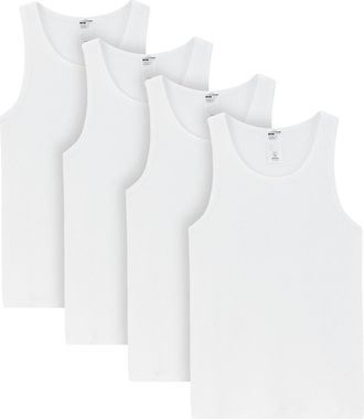 Lapasa Herren Baumwolle Unterhemd 4er Pack Classic Tank Top Fitness Rundhals Einfarbig ärmellose Achselshirt Muskelshirt M35 Weiß, XXL