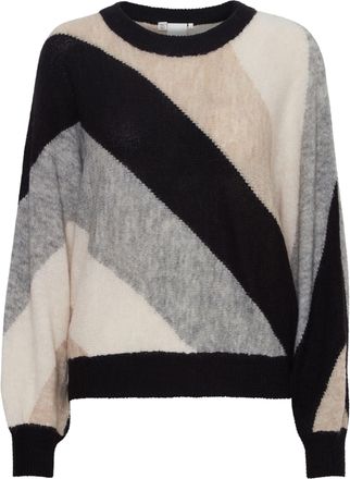 Ichi IHKAMARA Damen Strickpullover Feinstrick Pullover leicht elastisch Rippb&uuml;ndchen Oversize, Gr&ouml;&szlig;e:XS, Farbe:Black Striped (203296)