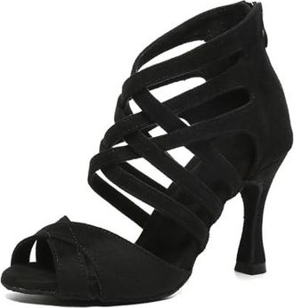 Minitoo Chaussures de danse latine sexy pour femme - Avec lanières - Pour le soir, L635 Noir Talon 9 cm, 36.5 EU