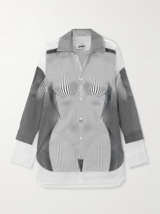 Jean Paul Gaultier Hemd Aus Gestreifter Popeline Und Seidenorganza - Wei&szlig;