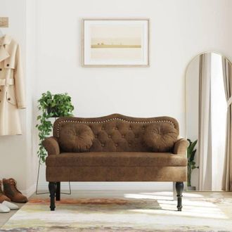 vidaXL Vidaxl - Banc avec coussins marron 120,5 x 65 x 75 cm - Similicuir daim - Capacit&eacute; 110 kg - Design capitonn&eacute; avec accoudoirs roul&eacute;s