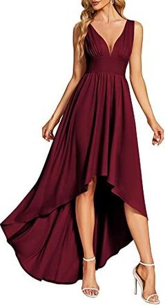 Ever-pretty Robe Femme pour Mariage Fendue Col V Robe Demoiselle dhonneur sans Manche A Line Chic Bordeux 56
