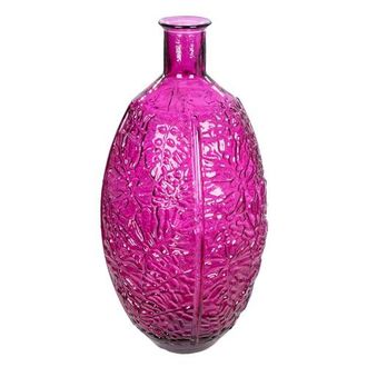 Gilde Bodenvase Dschungel - Glas - Blattmotiv - Rund - Gl&auml;nzend - Magenta - H&ouml;he 59cm x &Oslash; 29cm - wasserdichte Blumenvase