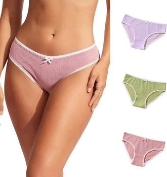 Alexis Leroy Lot de 3 Slips Femme Culottes Basiques Doux Respirantes Multipack Rose/Vert/Violet Clair M