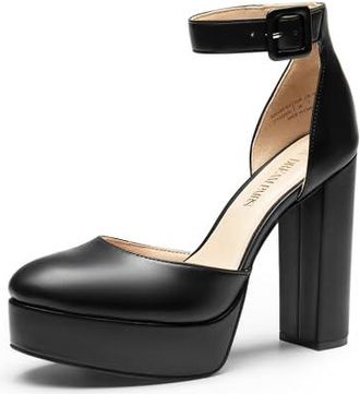 Dream Pairs Escarpins Femme Talon Haut Sexy, Chaussures à Talon Plateforme, Look Élégant pour Travail, Sortie ou Cérémonie Confort et Style,Size 38.5,Noir-PU,SDPU