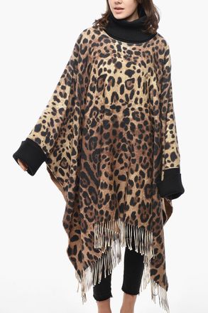 Dolce & Gabbana Poncho aus Wollmischung mit Animalier-Muster und B&uuml;ndchen Dolce & Gabbana