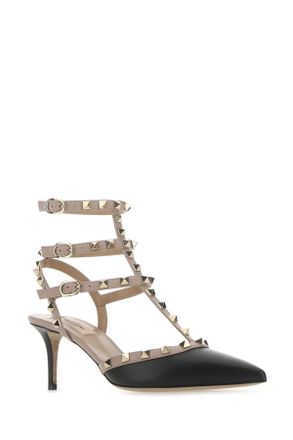 Valentino Garavani Womens Two-Tone Leather Rockstud Pumps Neropoudre Scarpe Con Tacco