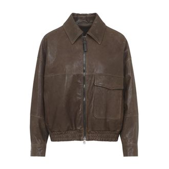 Brunello Cucinelli Femme, Vestes, Brun, Taille: 36 FR Blouson aviateur en cuir Torba d&eacute;t&eacute;