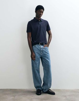 GANT Pima Kurzarm-Polohemd in Mittelblau