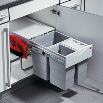 Hailo Tandem Poubelle de cuisine en plastique, gris clair, gris, taille unique