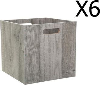 PEGANE Lot de 6 Boites de rangement en bois Gris - l. 30.5 x p. 30.5 x h. 30.5 cm Pegane