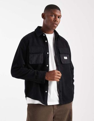 Parlez Clothing Langärmlige Hemdjacke aus Fleece in Schwarz mit Logo und Taschen