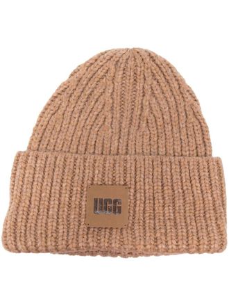 UGG bonnet en maille &agrave; patch logo - Marron